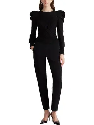 VIOLANTE NESSI Puffed-shoulder Ribbed-knit Sweater - Black