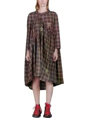Henrik Vibskov Check Pattern Ruffled Midi Dress - Brown