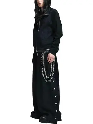 FILTH Button-embellished Textured Wide-leg Trousers - Black