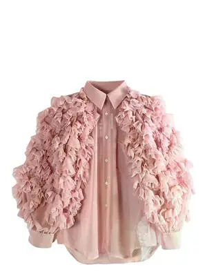 Comme Des Garçons Ruffled Sleeve Sheer Blouse - Pink