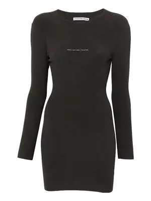 Alexander Wang Textured Logo Long-sleeve Crewneck Dress - Brown