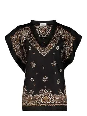 FERRAGAMO Silk Arabesque Print Poncho - Black