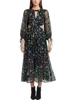 Maje Floral-print Cut-out Maxi Dress - Black