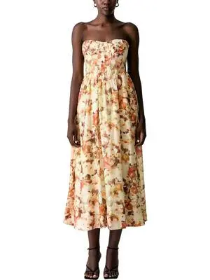 Bardot Lola Floral-print Corset-style Midi Dress Orange