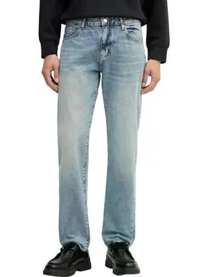 Armani Exchange Acid Wash Distressed Straight Leg Jeans - Blue