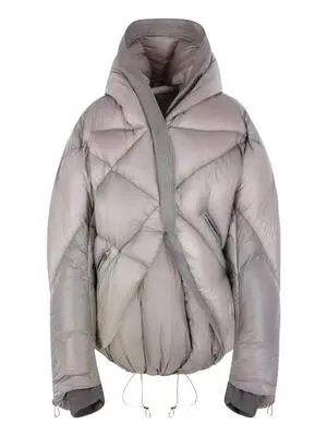 YEHUAFAN Hooded Zip-up Puffer Jacket With Ribbed Cuffs - Grey
