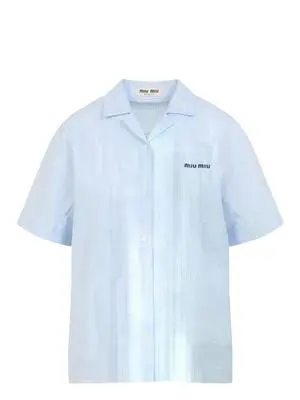 Miu Miu Miu Miu Gingham-Check Embroidered Shirt Blue