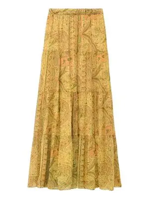 Ba&sh Cali Paisley-print Tiered Maxi Skirt - Yellow