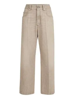 Brunello Cucinelli Prince Of Wales Denim Contemporary Square Trousers - Sand