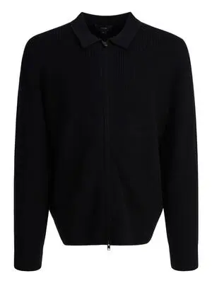 Vince Ribbed Knit Zip-up Polo Sweater - Black