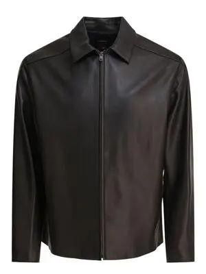 Vince Long Sleeve Leather Jacket With Zipper Closure - Black
