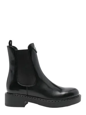 Prada Brushed Leather Chelsea Boots - Black