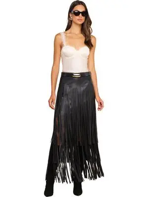 L'Agence Karoline Fringe Skirt - Black