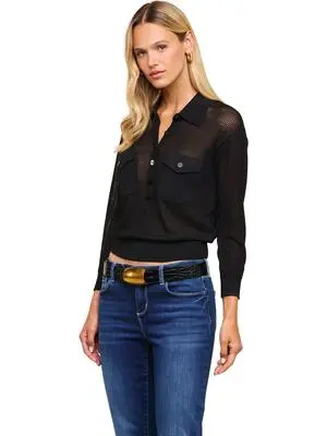 L'Agence L'AGENCE Carine Pointelle Knit Top Black