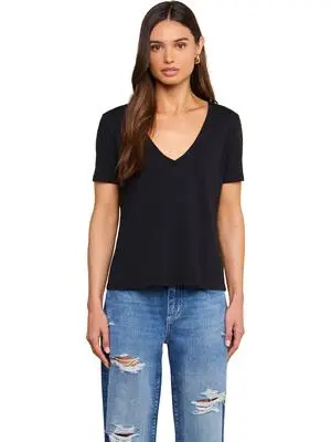 L'Agence Brianna Cotton V-neck T-shirt - Black