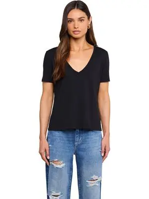 L'Agence Brianna Cotton V-neck T-shirt - Black