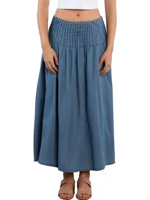 WASH LAB DENIM Pintuck Denim Maxi Skirt