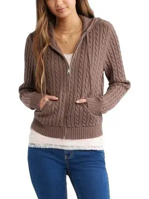 Bp. Cable Stitch Hooded Zip-up Cardigan - Brown Quartz