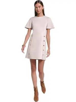 Halston Short Sleeve Suede Shift Dress - Beige