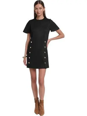Halston Short Sleeve Suede Shift Dress - Black