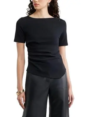 Nordstrom Asymmetric Gathered Tee - Black