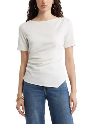 Nordstrom Asymmetric Gathered Tee - Ivory Tofu