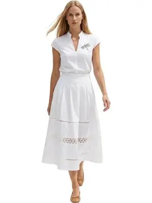 EXQUISE Broderie Detail Midi Karsyn Skirt - White