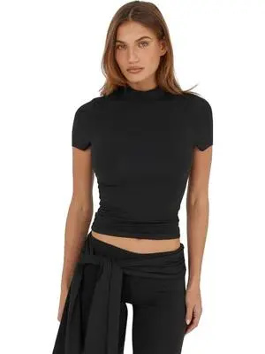 SASHA THERESE Sasha Therese Madeleine Mock Neck T-Shirt Black