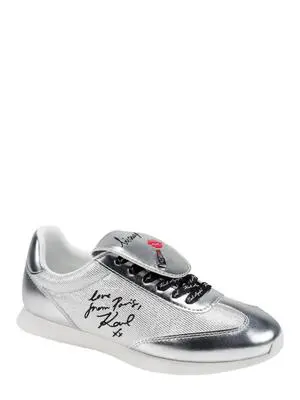 Karl Lagerfeld Paris Metallic Lace-up Sneakers - Silver