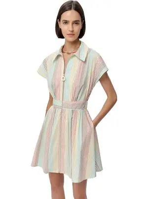 EXQUISE Lulu Zippered Pocketed Belted Mini Dress - Multi Color