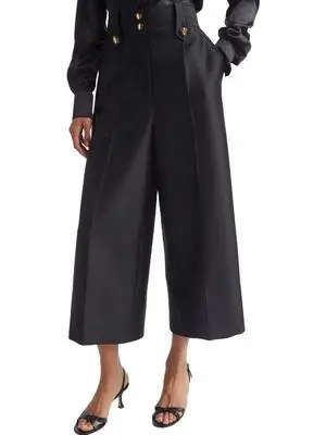 Zimmermann Valiant High Waist Wool & Silk Wide Leg Culottes - Black