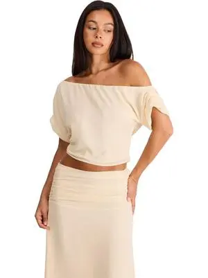 SASHA THERESE Margot Off-shoulder Chiffon Top - Butter