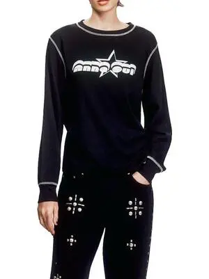 Anna Sui Logo Tees Thermal T-shirt - Black