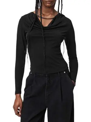 ALLSAINTS Hallie Long Sleeve Cowl Neck Top - Black