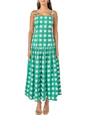 English Factory Gingham Midi Dress - Green/blue