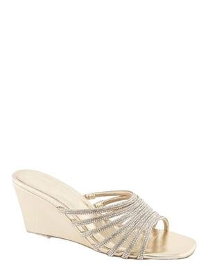 Christian Siriano Rhinestone Wedge Slide Sandals - Platino