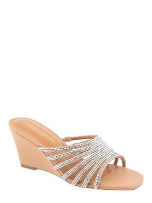 Christian Siriano Rhinestone Wedge Slide Sandals - Tan