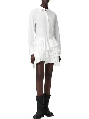 ALLSAINTS Kristi Cotton Ruffle Shirtdress - Optic White