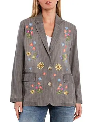 BILLY T Embroidered Cotton And Hemp Blazer - Washed Grey
