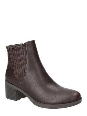 EASY WORKS BY EASY STREET Tulsa Faux Leather Block Heel Ankle Bootie - Brown