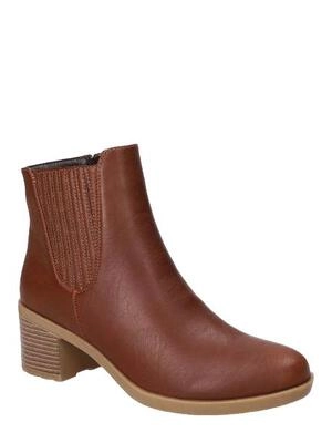 EASY WORKS BY EASY STREET Tulsa Faux Leather Block Heel Ankle Bootie - Tan