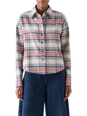 Akris Plaid Brushed Cotton Flannel Shirt - Cashew-multicolor