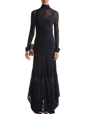 Zimmermann Valiant Long Sleeve Chevron Pointelle Sweater Dress - Black