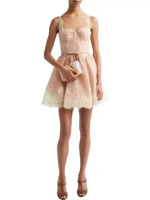 Zimmermann Valiant Lace Trim Corset Minidress - Light Pink