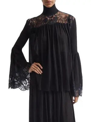 Zimmermann Valiant Lace Trim Turtleneck Sweater - Black