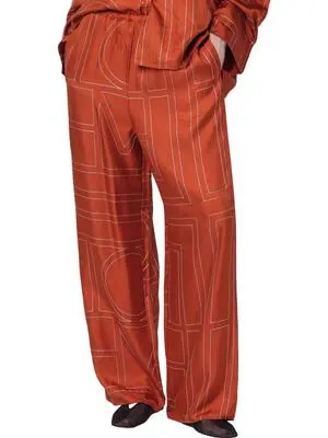 TOTEME Monogram Pajama Trousers In Terracotta Silk - Brown