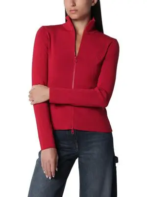 COURREGES High-neck Merino Wool Zip Cardigan - Red