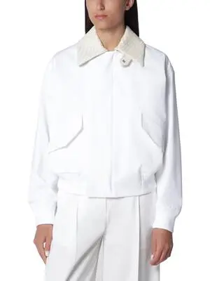 Bottega Veneta Cotton Jacket With Intrecciato Leather Collar - White