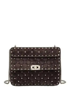 Valentino Garavani Rockstud Spike Medium Suede Shoulder Bag - Brown