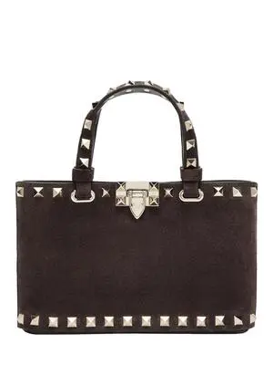 Valentino Garavani Rockstud Mini Shopping Bag In Brown Suede Brown